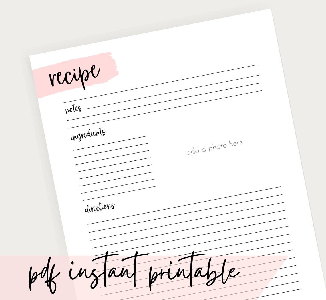 Recipe Printable | Recipe Card Printable, Letter Size Recipe Page ...