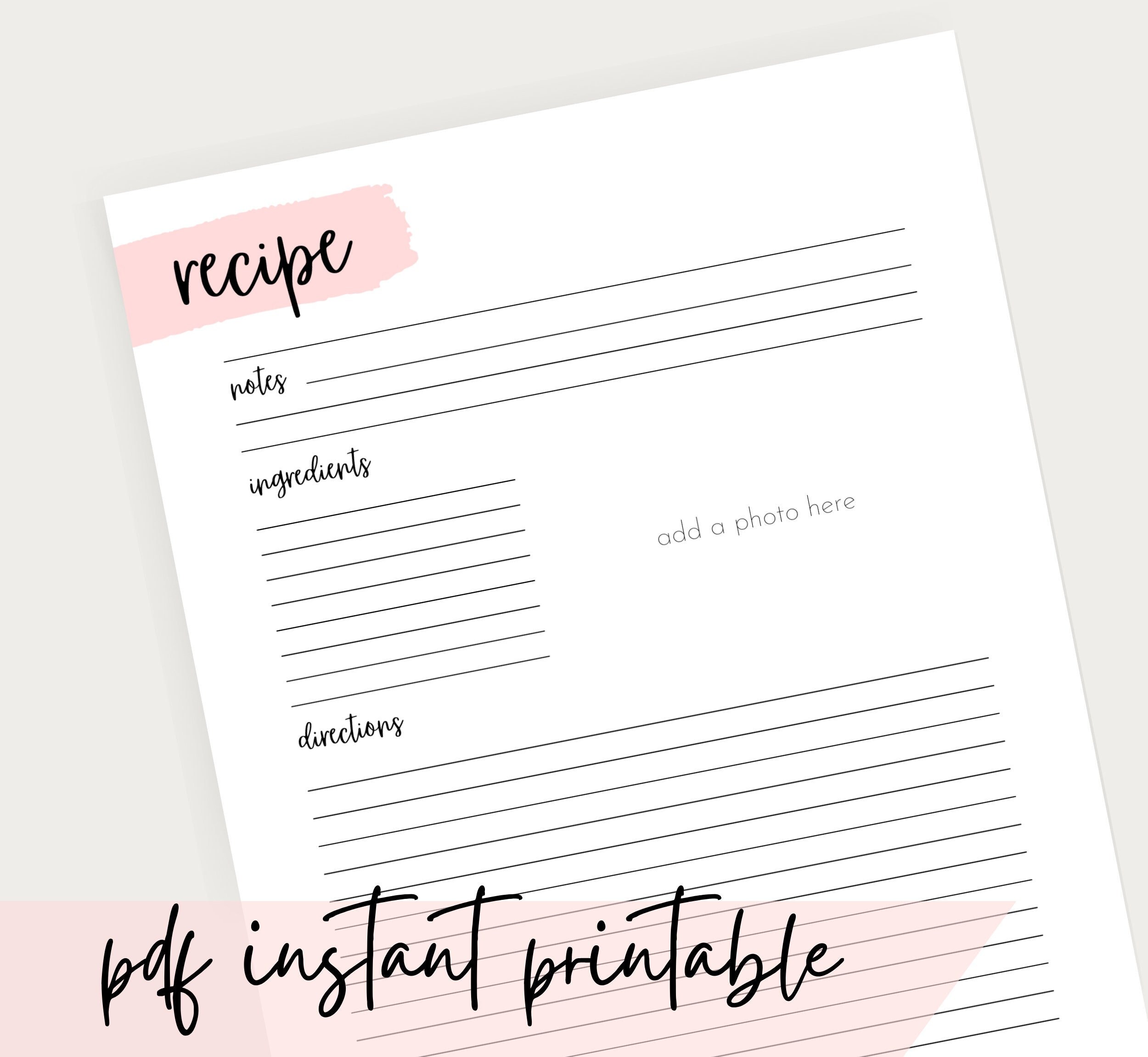Recipe Printable | Recipe Card Printable, Letter Size Recipe Page ...
