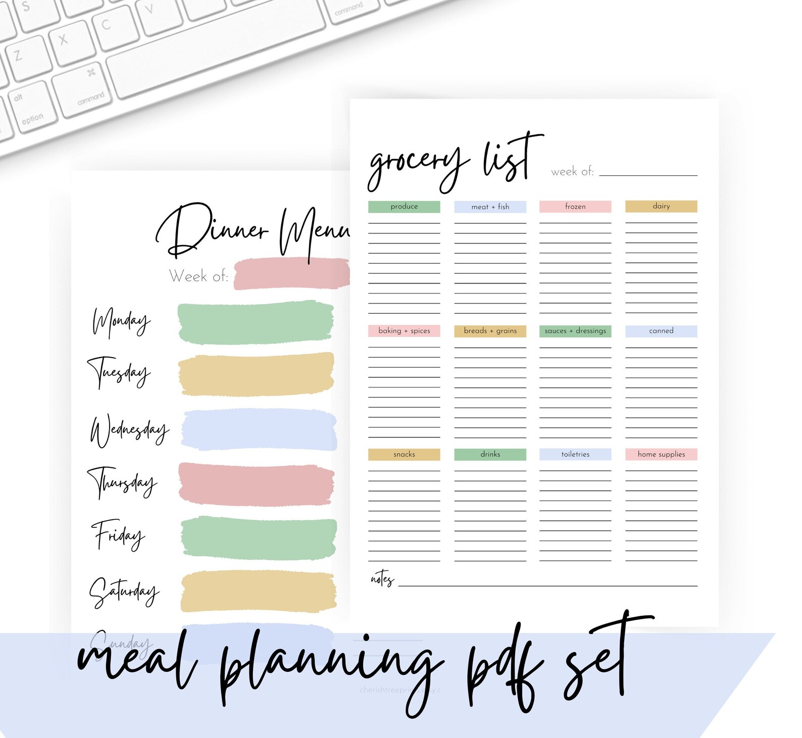 Meal Planning Grocery List Printable Set | Meal Planning, Weekly Meal ...