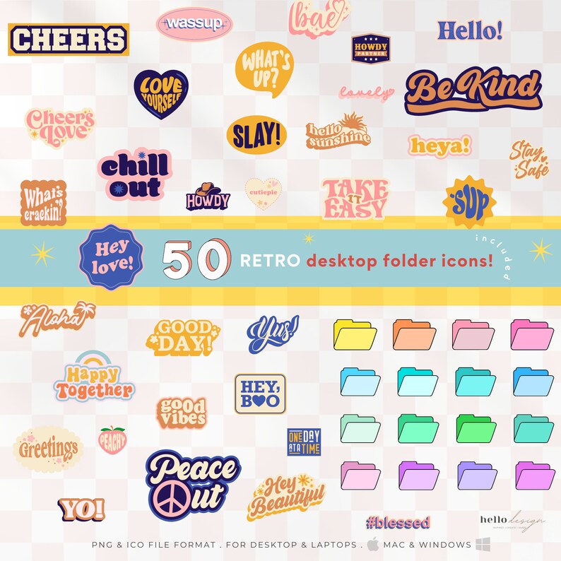 2023 Retro Desktop Organizer Wallpaper Cute Desktop Folder - Etsy