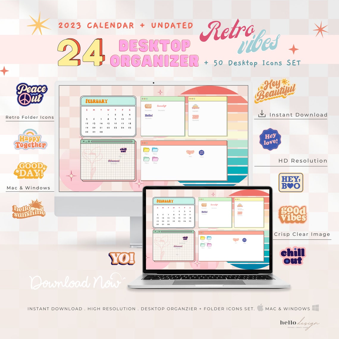 2023 Retro Desktop Organizer Wallpaper Cute Desktop Folder - Etsy