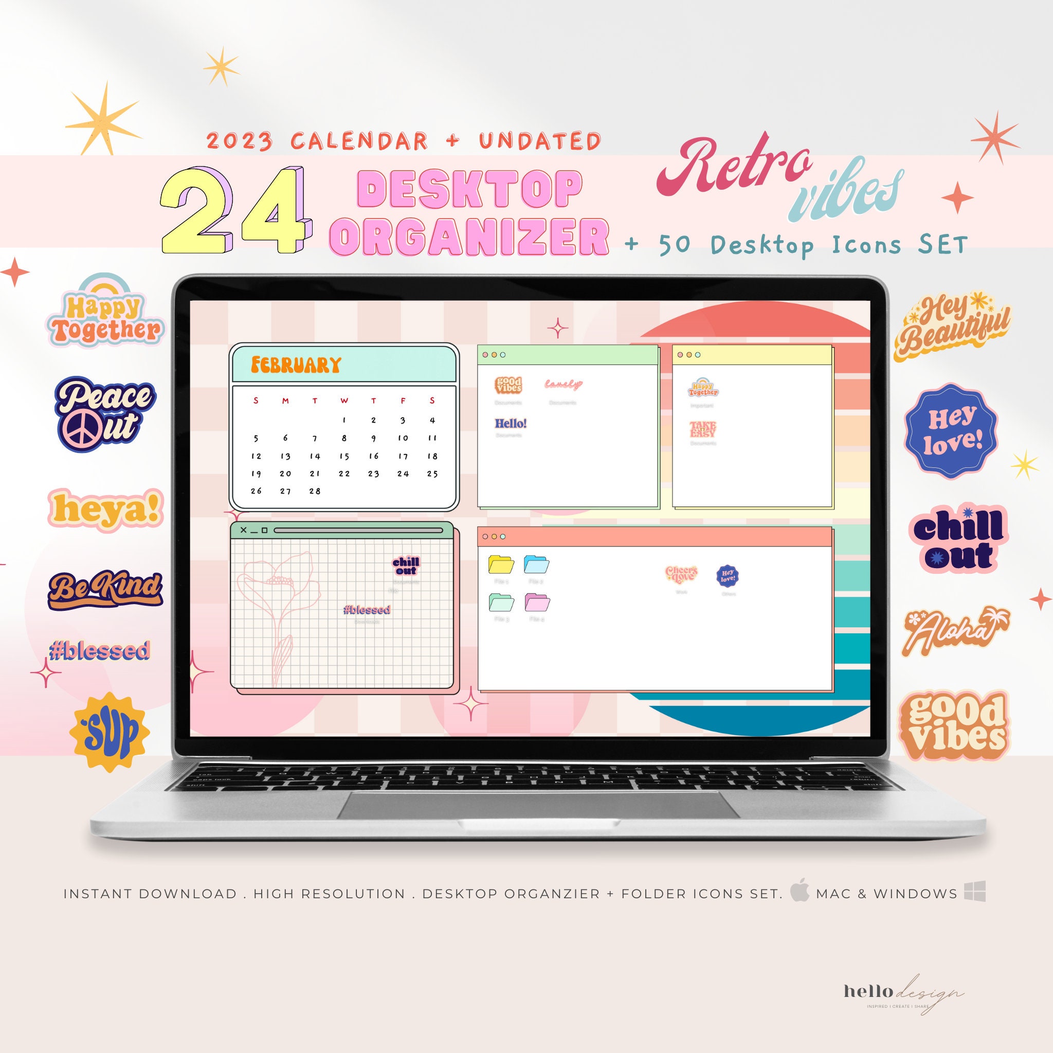 2023 Retro Desktop Organizer Wallpaper Cute Desktop Folder - Etsy