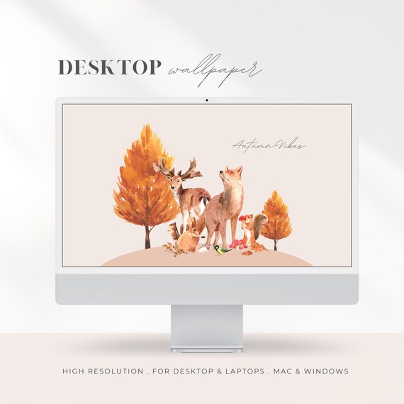 Fall Watercolor Animal Desktop Wallpaper Autumn Forest - Etsy