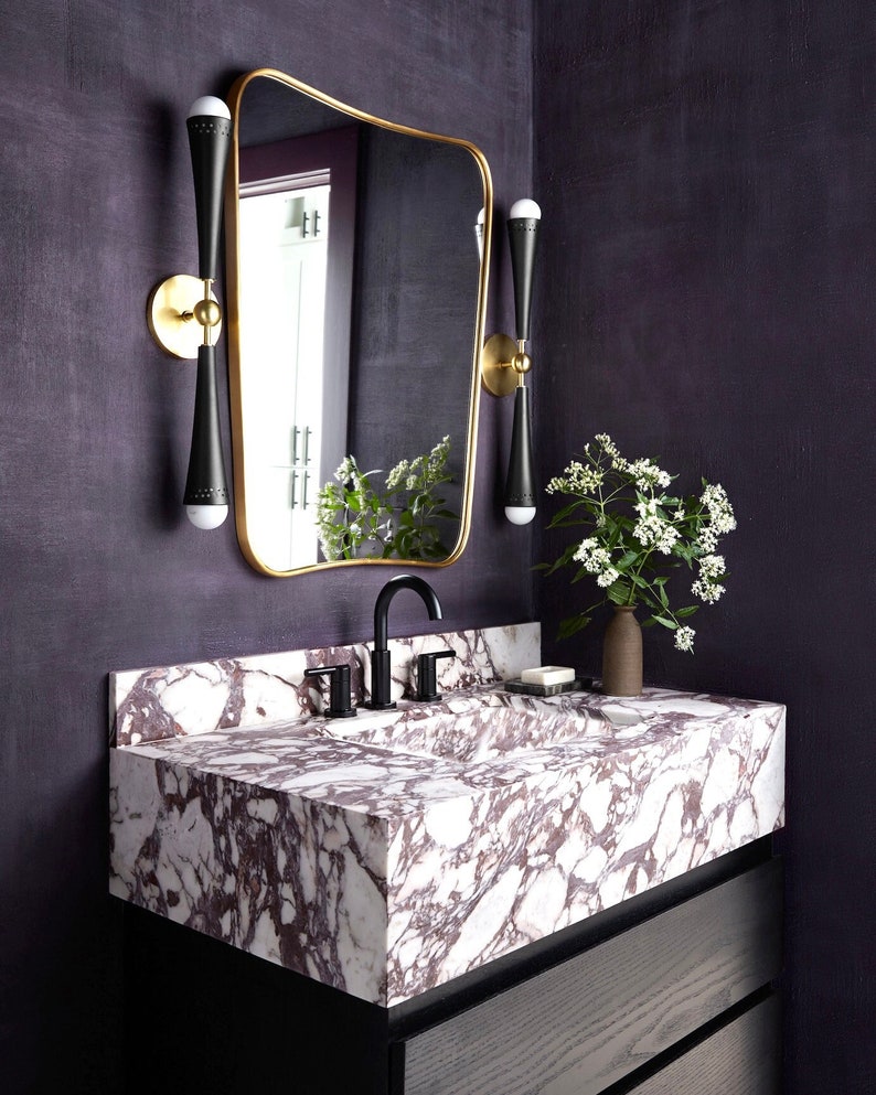 Calacatta Viola Marble Sink Basin Integrated Wall Mount 24 - Etsy