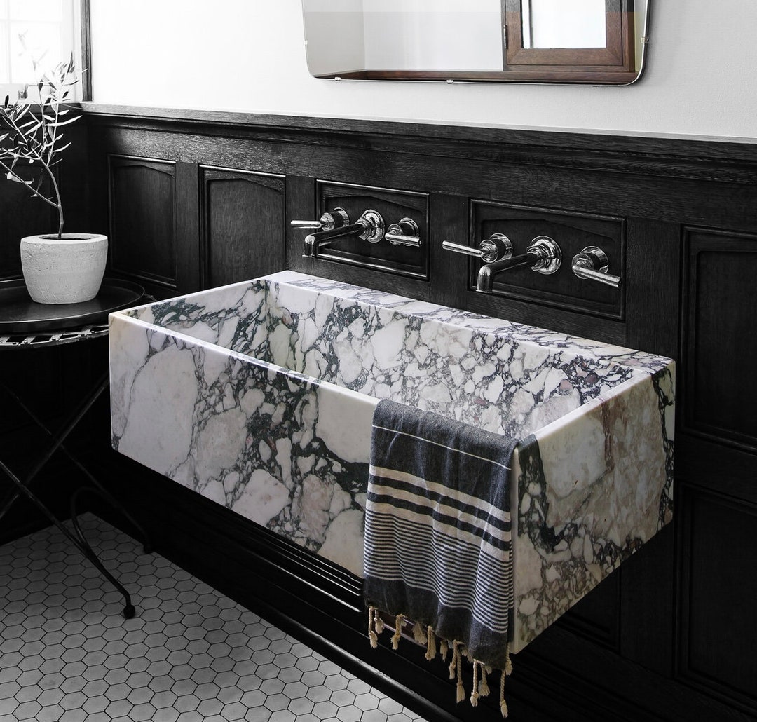 Rectangle Sink Calacatta Viola Marble Sink, Wall Mount Sink, Marble ...