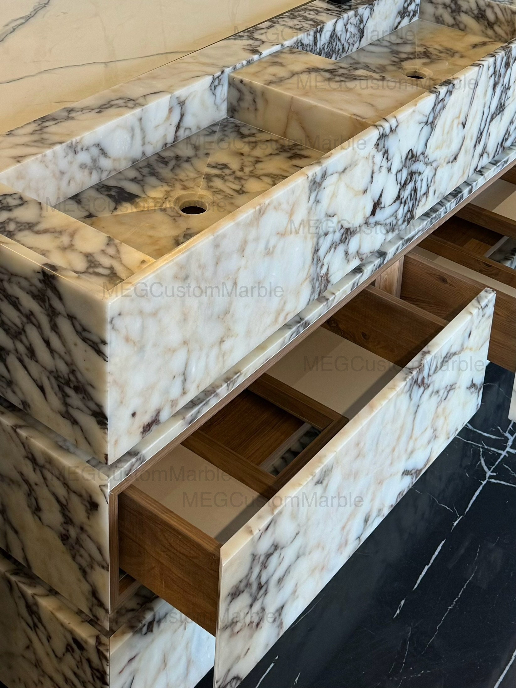 Marble Vanity Cabinet Storage Drawers, With Integrated Viola Marble ...