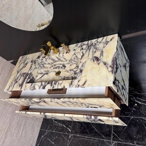 Arabescato Violet Marble Vanity Cabinet, Wall Mount Calacatta Marble ...