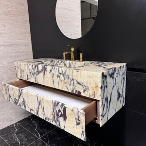 Arabescato Violet Marble Vanity Cabinet, Wall Mount Calacatta Marble ...