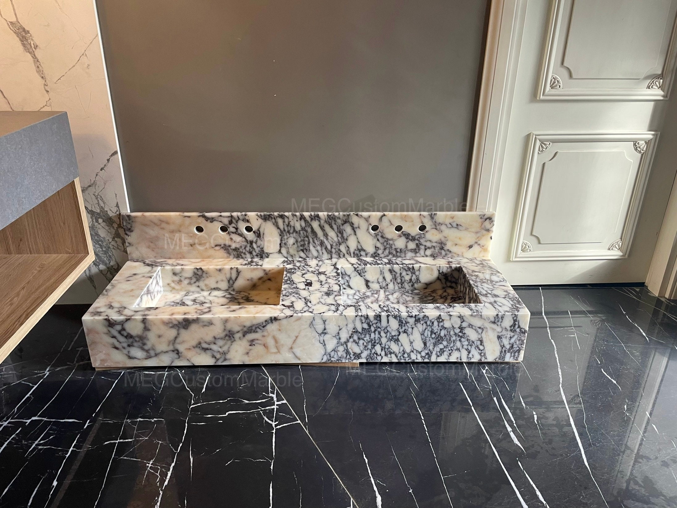 Bathroom Marble Double Sink Vanity Lux Interior, Wall Hung Double Stone ...