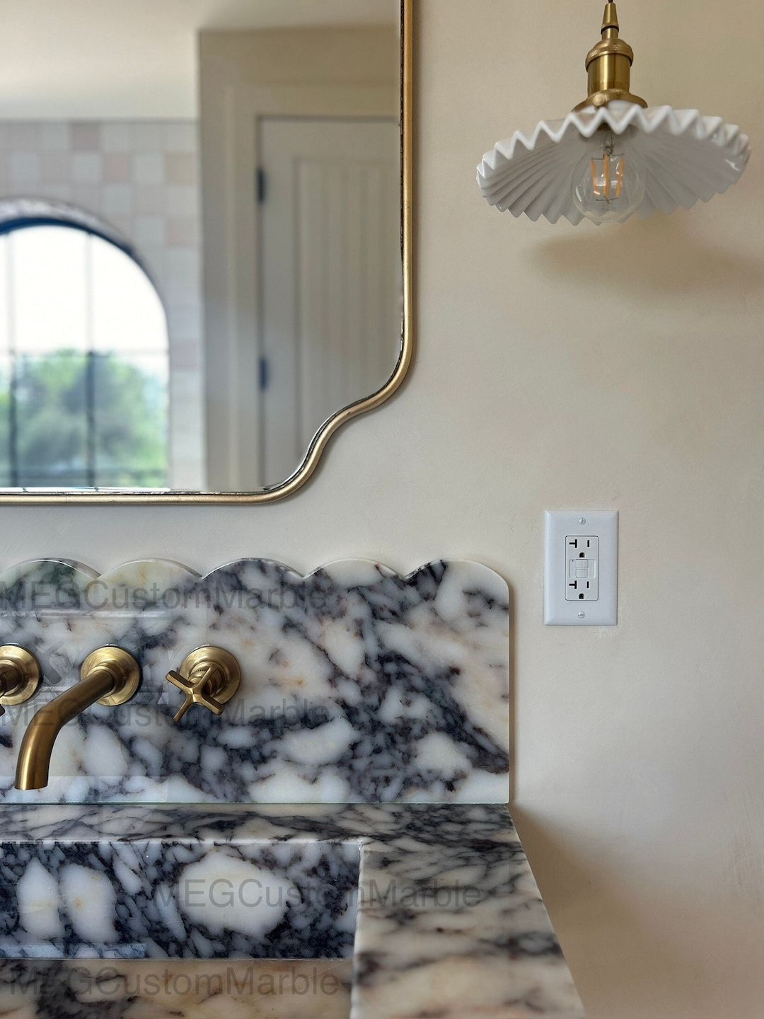 Calacatta Viola Marble Double Sink Vanity: Scalloped Backsplash, Custom ...