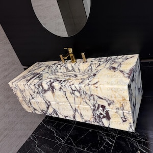 Arabescato Violet Marble Vanity Cabinet, Wall Mount Calacatta Marble ...