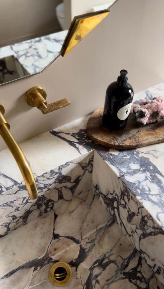 Calacatta Viola Basin Marble Sink Integrated Wall Mount 24” , Bathroom ...