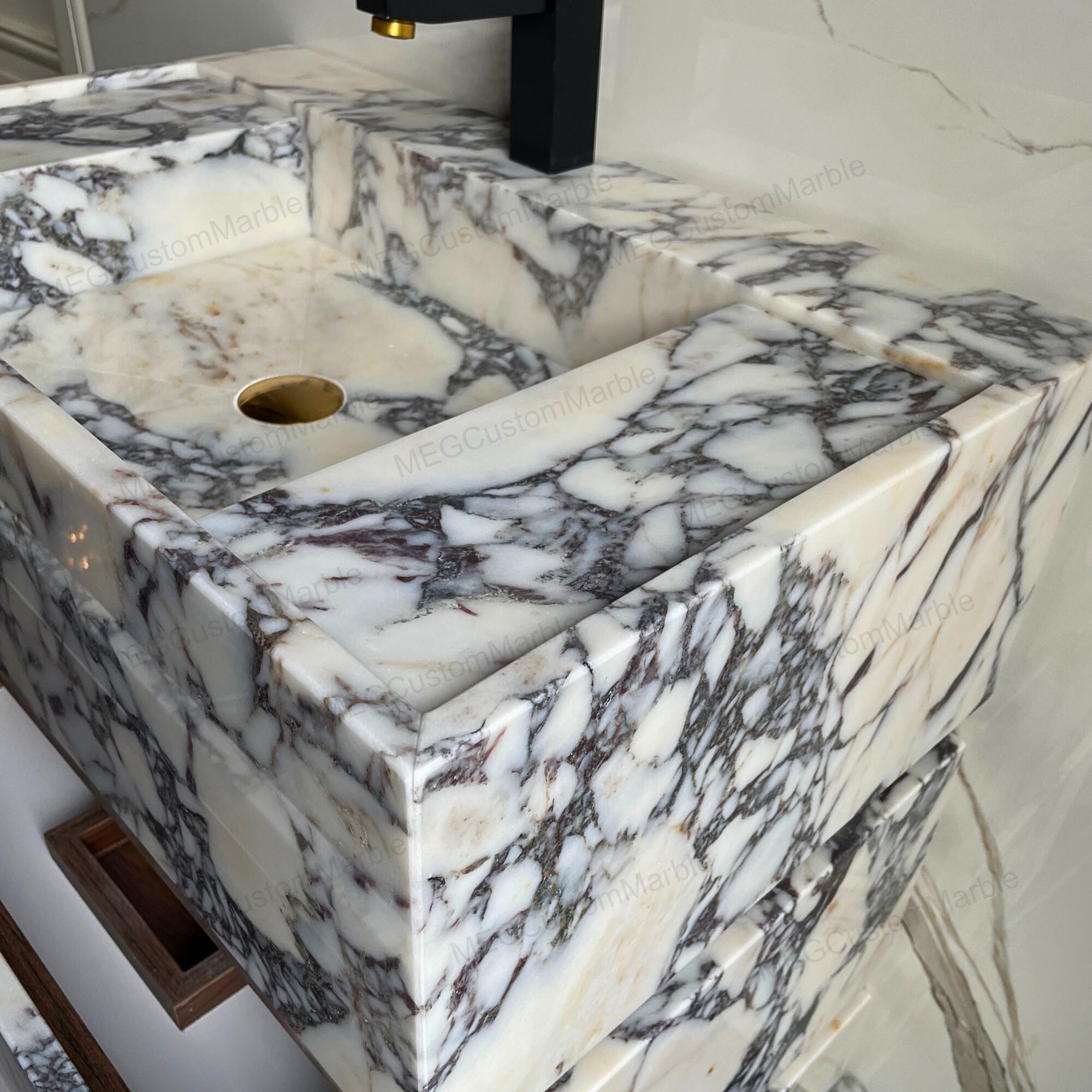 Floor Standing Marble Vanity Unit With Marble Drawers, Integrated ...