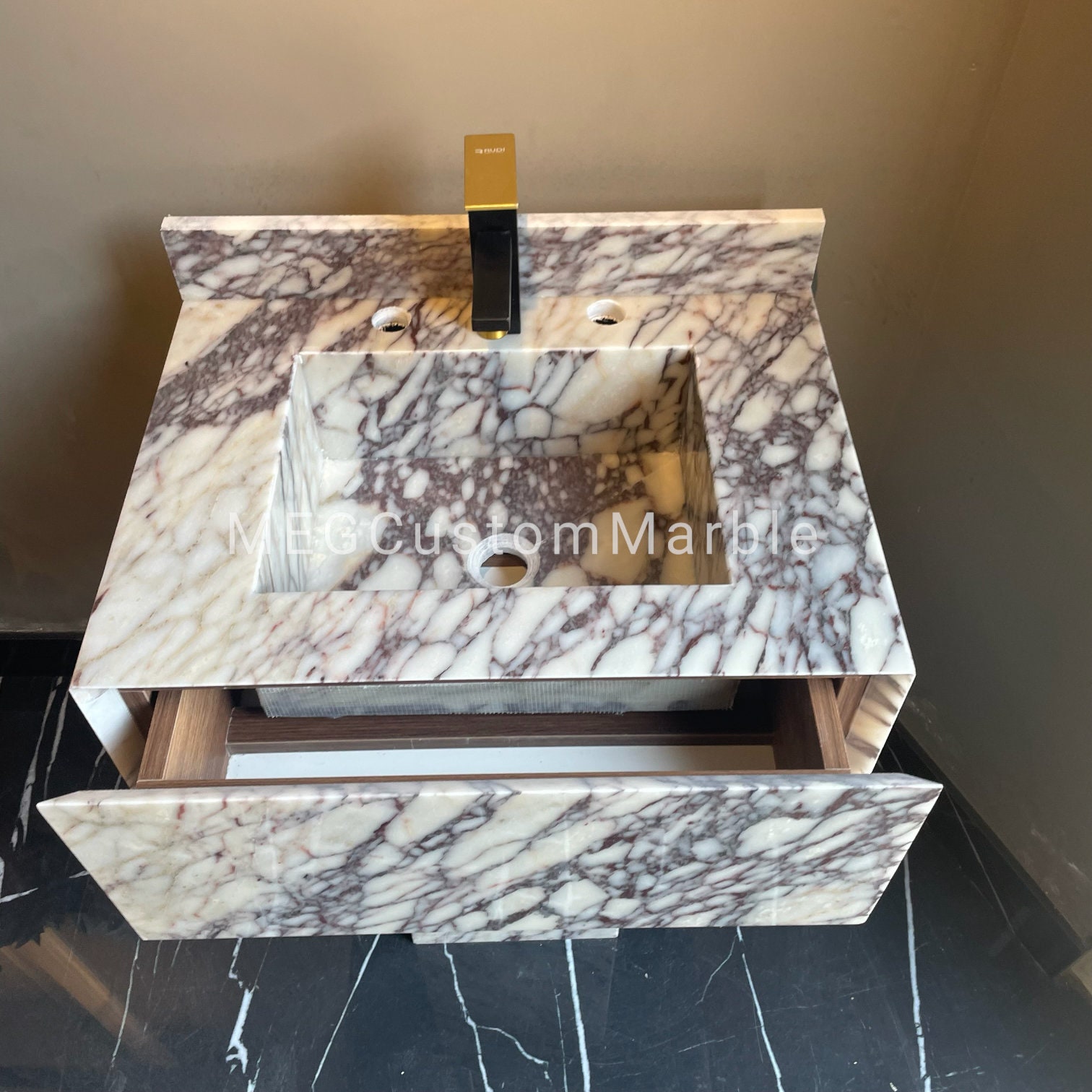 Viola Marble Wall Mounted Vanity Sink With Drawer Functional - Etsy