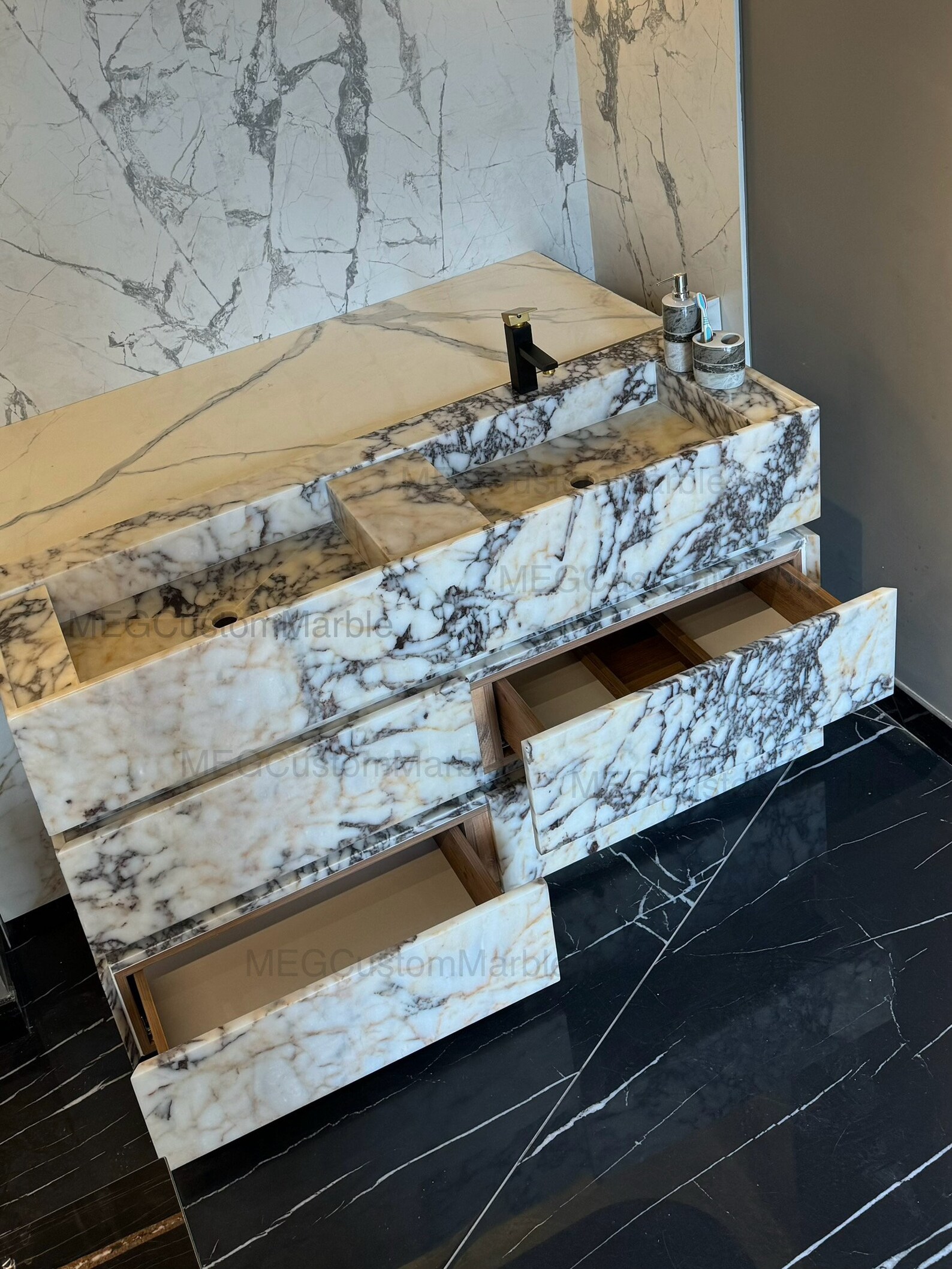 Marble Vanity Cabinet Storage Drawers, With Integrated Viola Marble ...