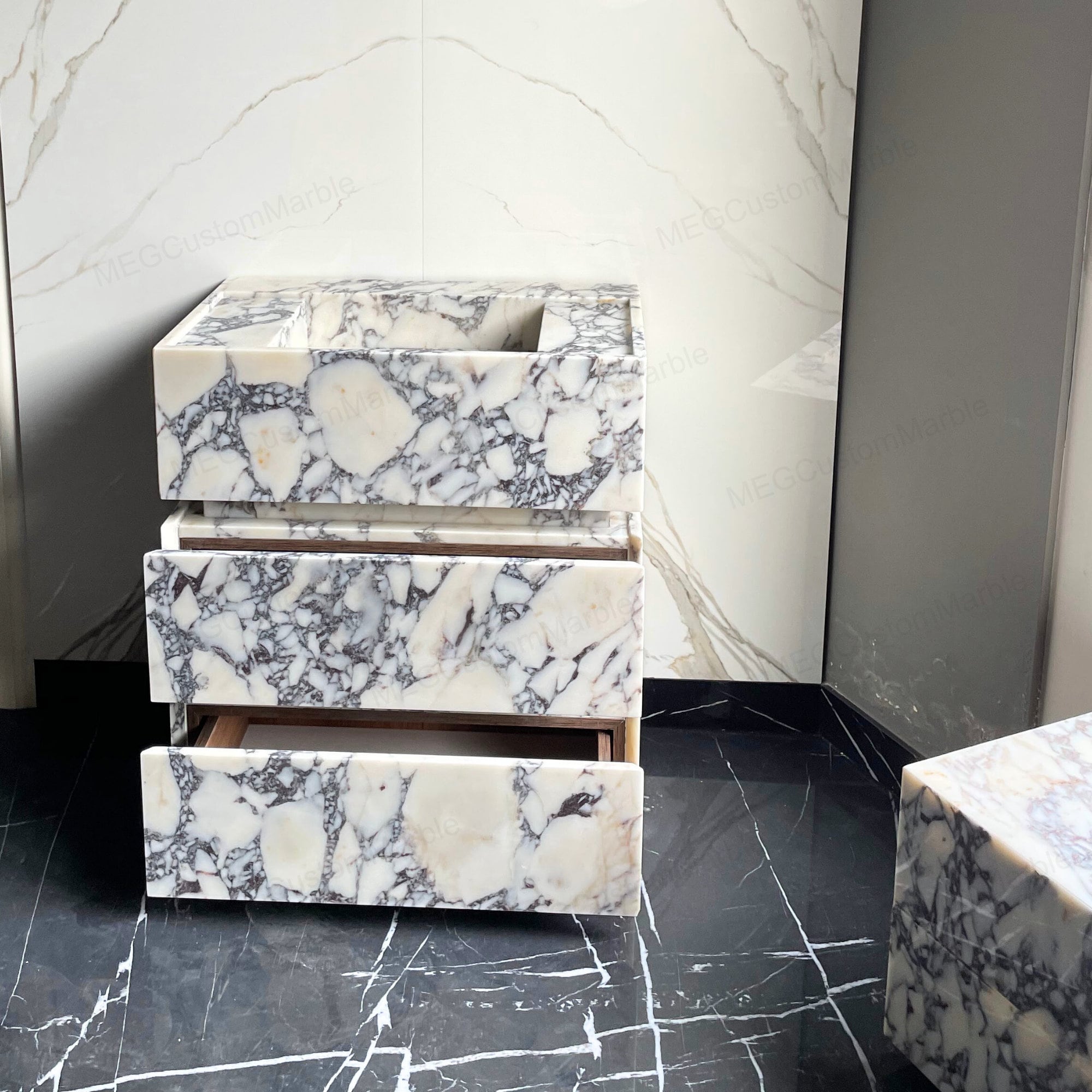 Floor Standing Marble Vanity Unit With Marble Drawers, Integrated ...