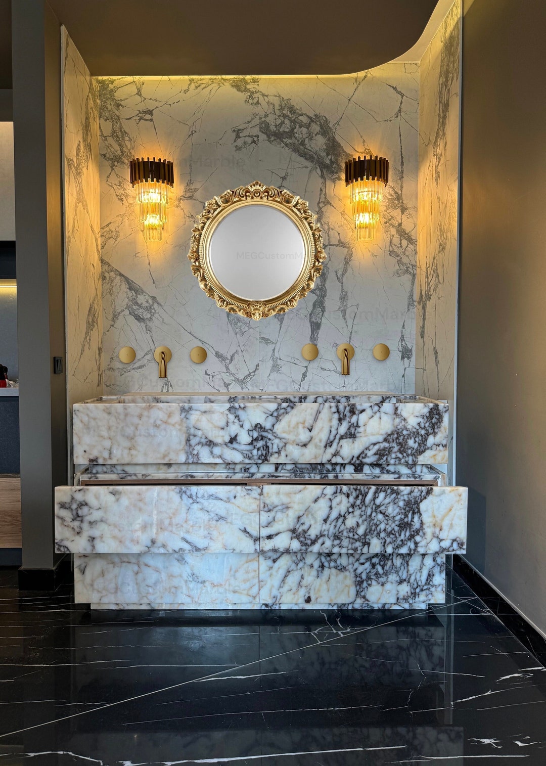 Marble Vanity Cabinet Storage Drawers, With Integrated Viola Marble ...