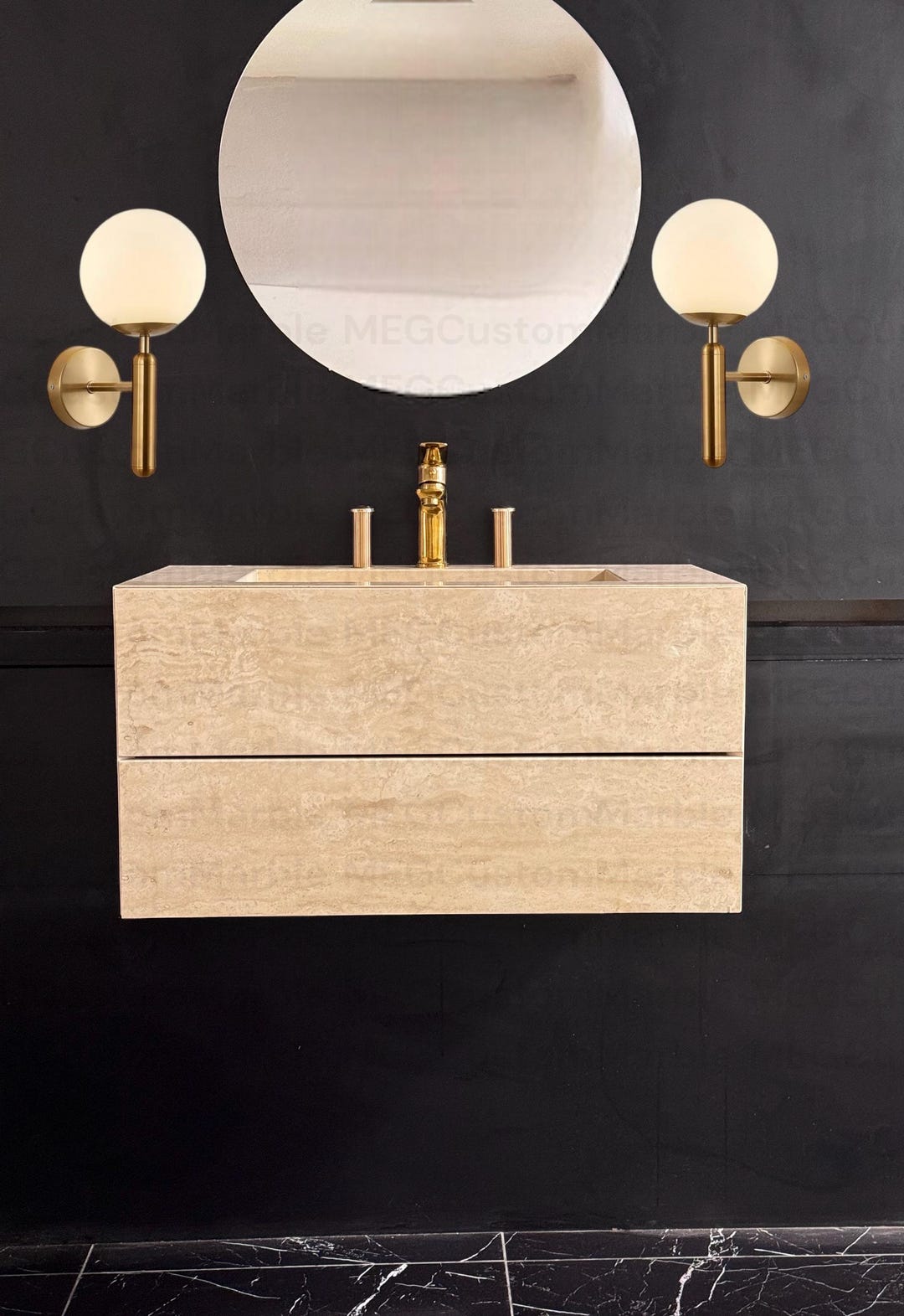Wall Hung Travertine Sink Vanity, Floating Stone Veneer Drawers - Etsy