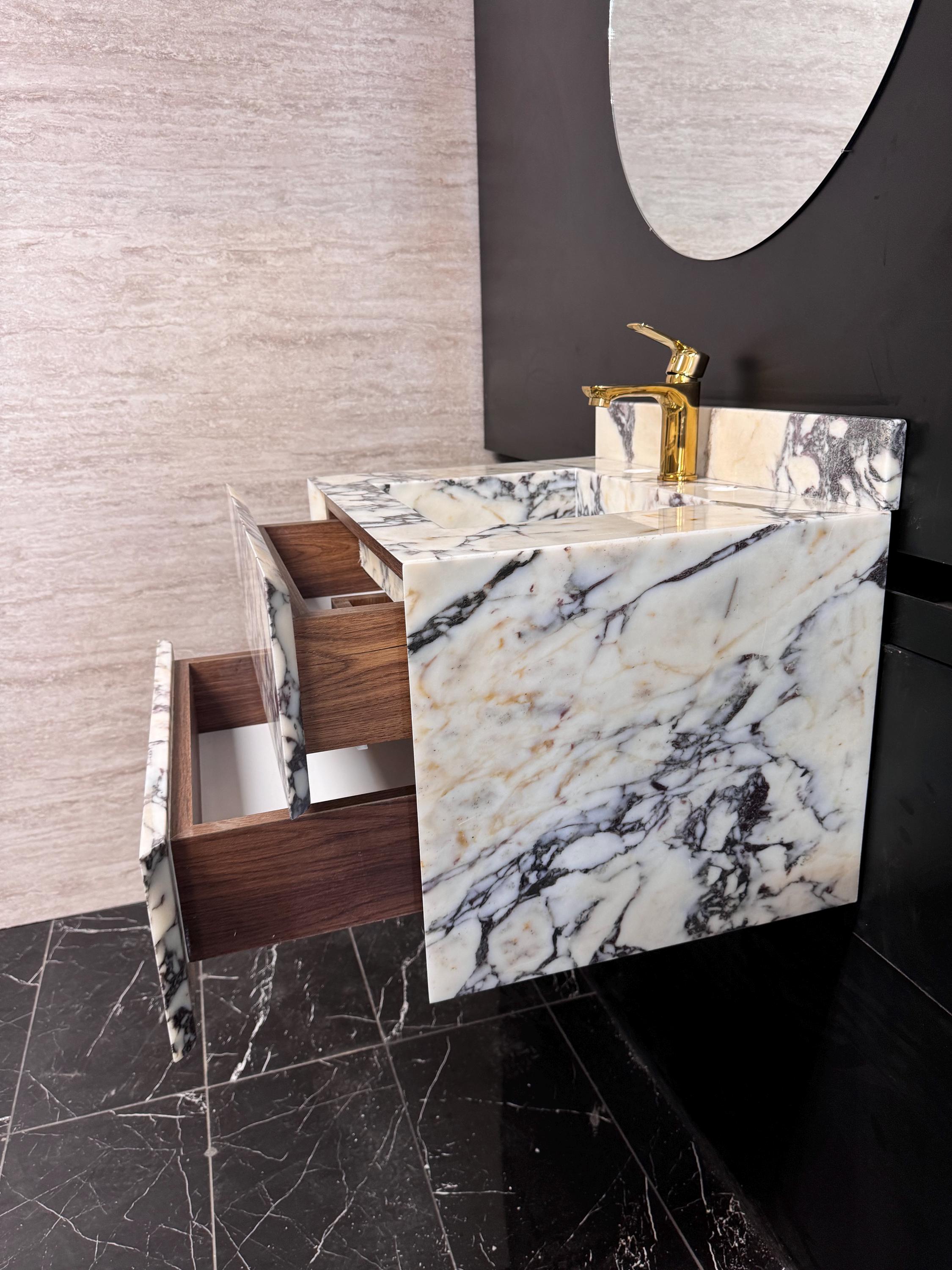Wall Mount Marble Sink Vanity Cabinet and Functional Marble Veener ...