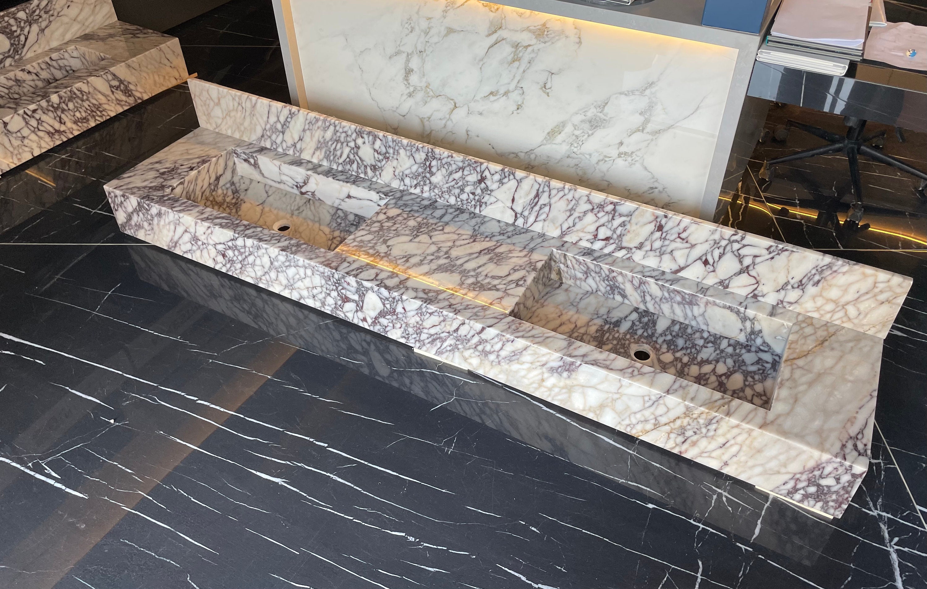 Custom Calacatta Viola Marble Double Sink, Wall Hung Bathroom Basin - Etsy