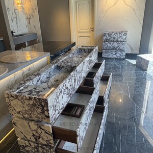 Calacatta Marble Freestanding Vanity Unit, Bathroom Marble Vanity With ...