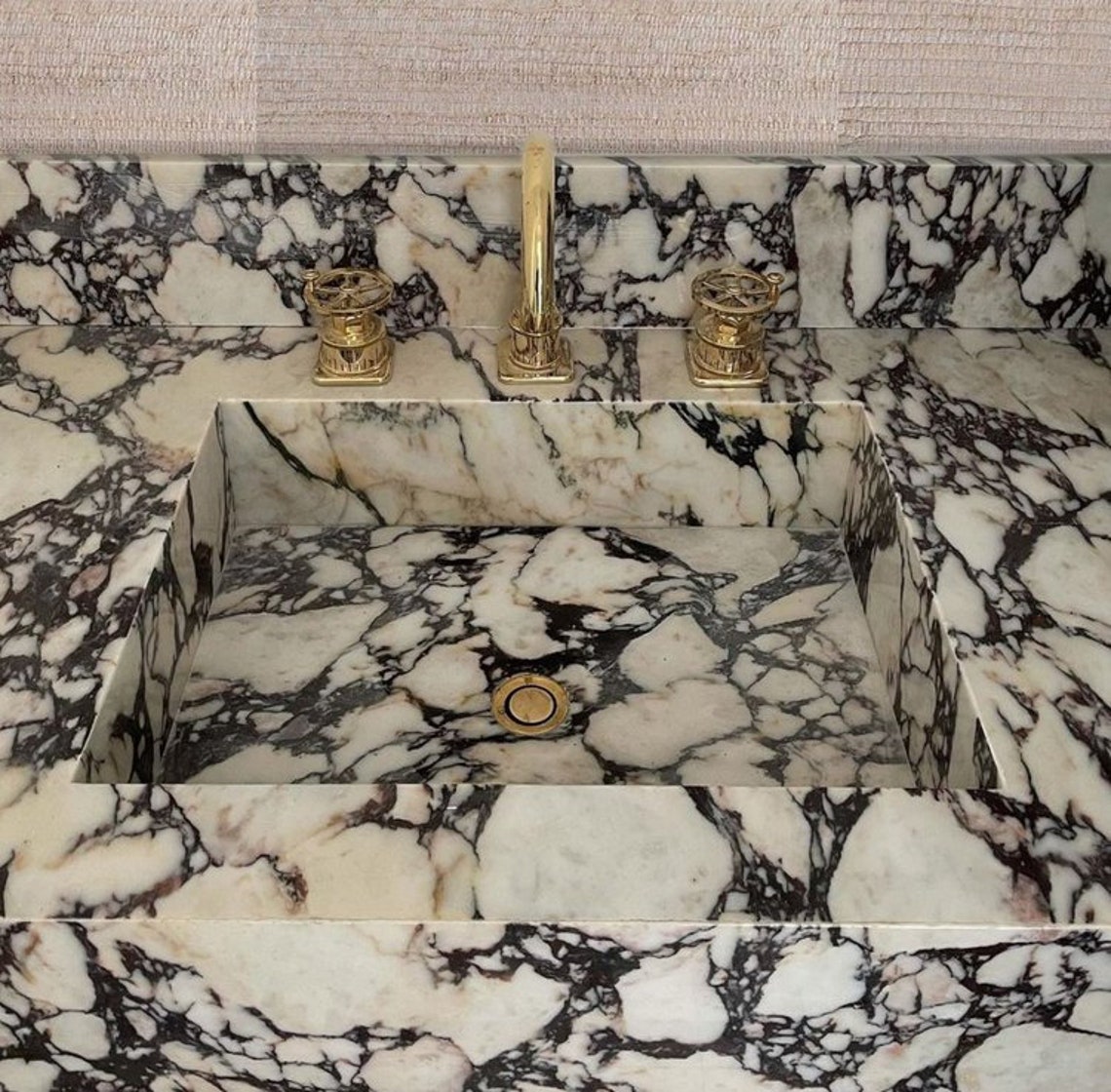 Calacatta Viola Basin Marble Sink Integrated Wall Mount 24” , Bathroom ...