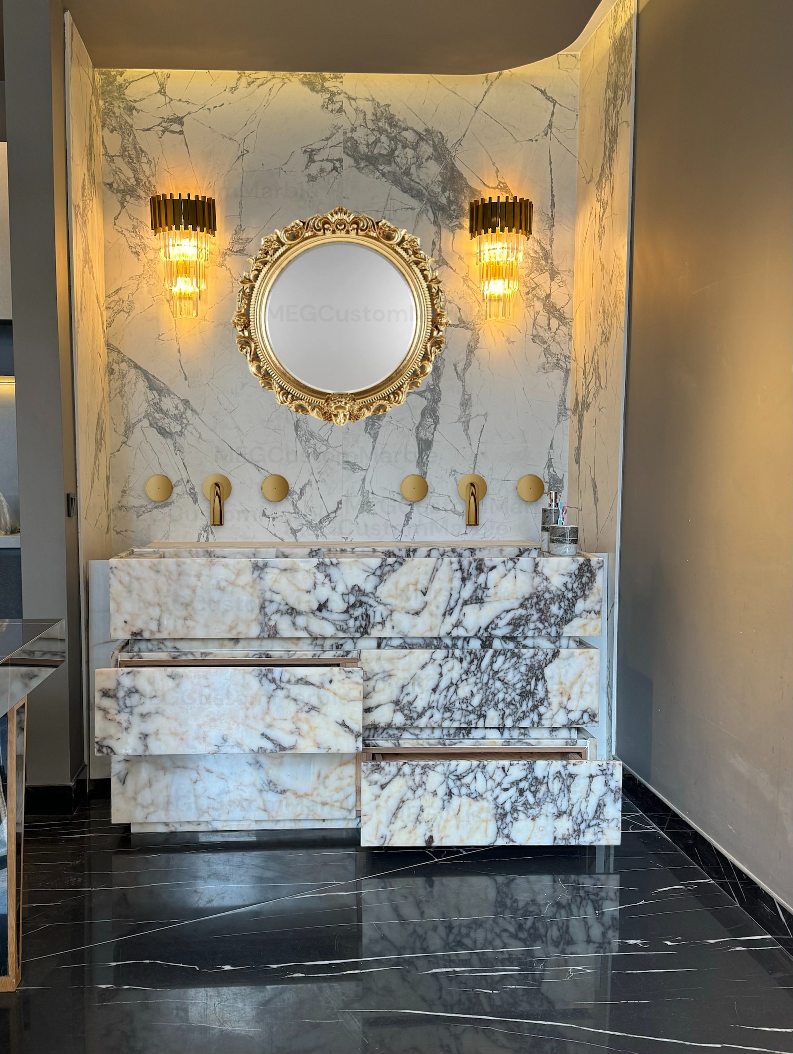 Marble Vanity Cabinet Storage Drawers, With Integrated Viola Marble ...