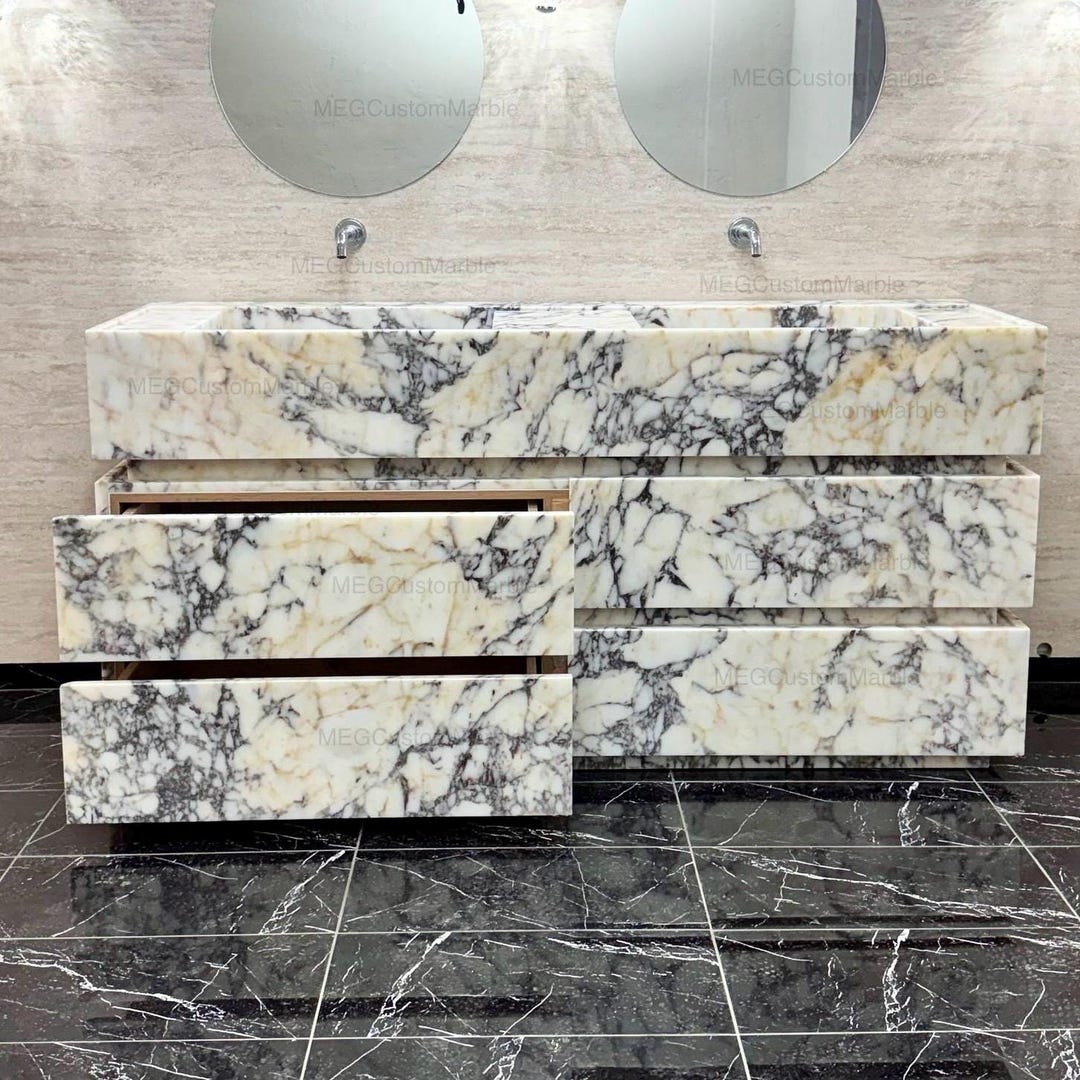 Custom Vanities Calacatta Antique Marble Bathroom Double Sinks, Marble ...