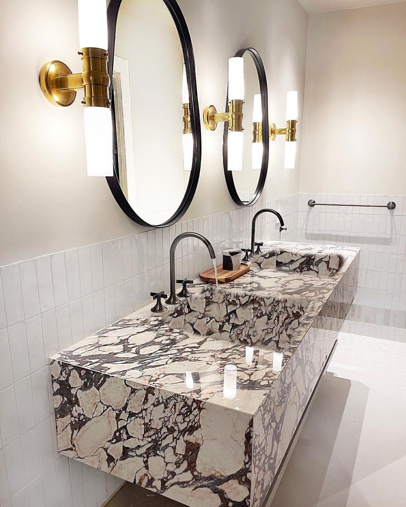 Calacatta Viola Marble Double Sink, Wall Mount Washbasin - Etsy