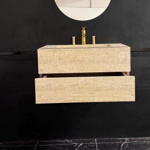 Wall Hung Travertine Sink Vanity, Floating Stone Veneer Drawers - Etsy