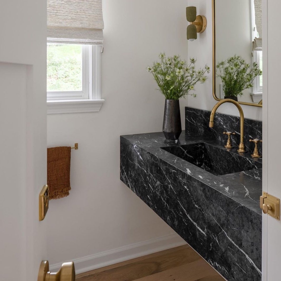 Bathroom Overall Black Marble Sink Wall Mount Nero Marquina Marble Sink ...