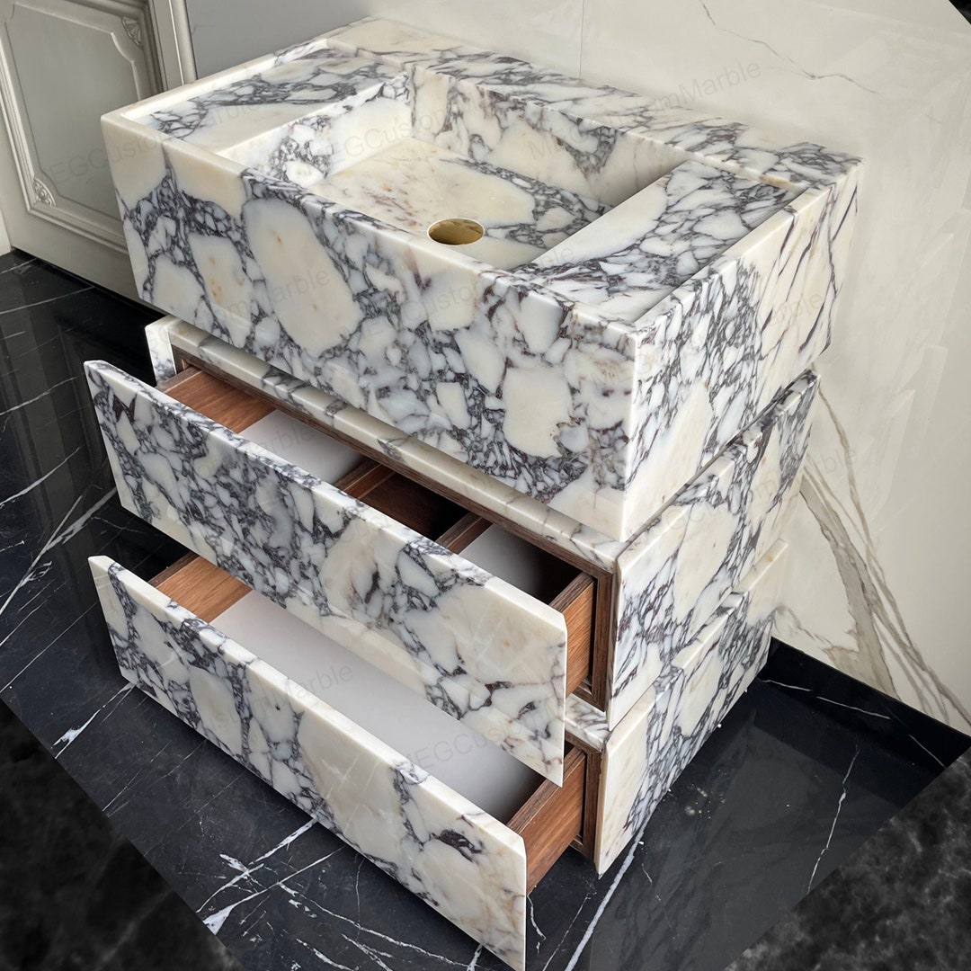 Floor Standing Marble Vanity Unit With Marble Drawers, Integrated ...