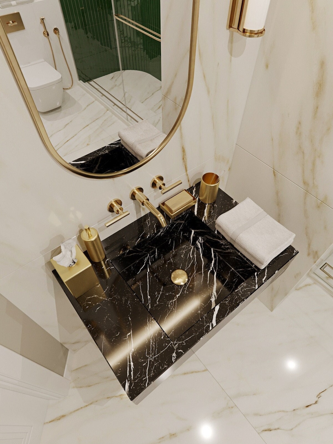 Bathroom Overall Black Marble Sink Wall Mount Nero Marquina Marble Sink ...
