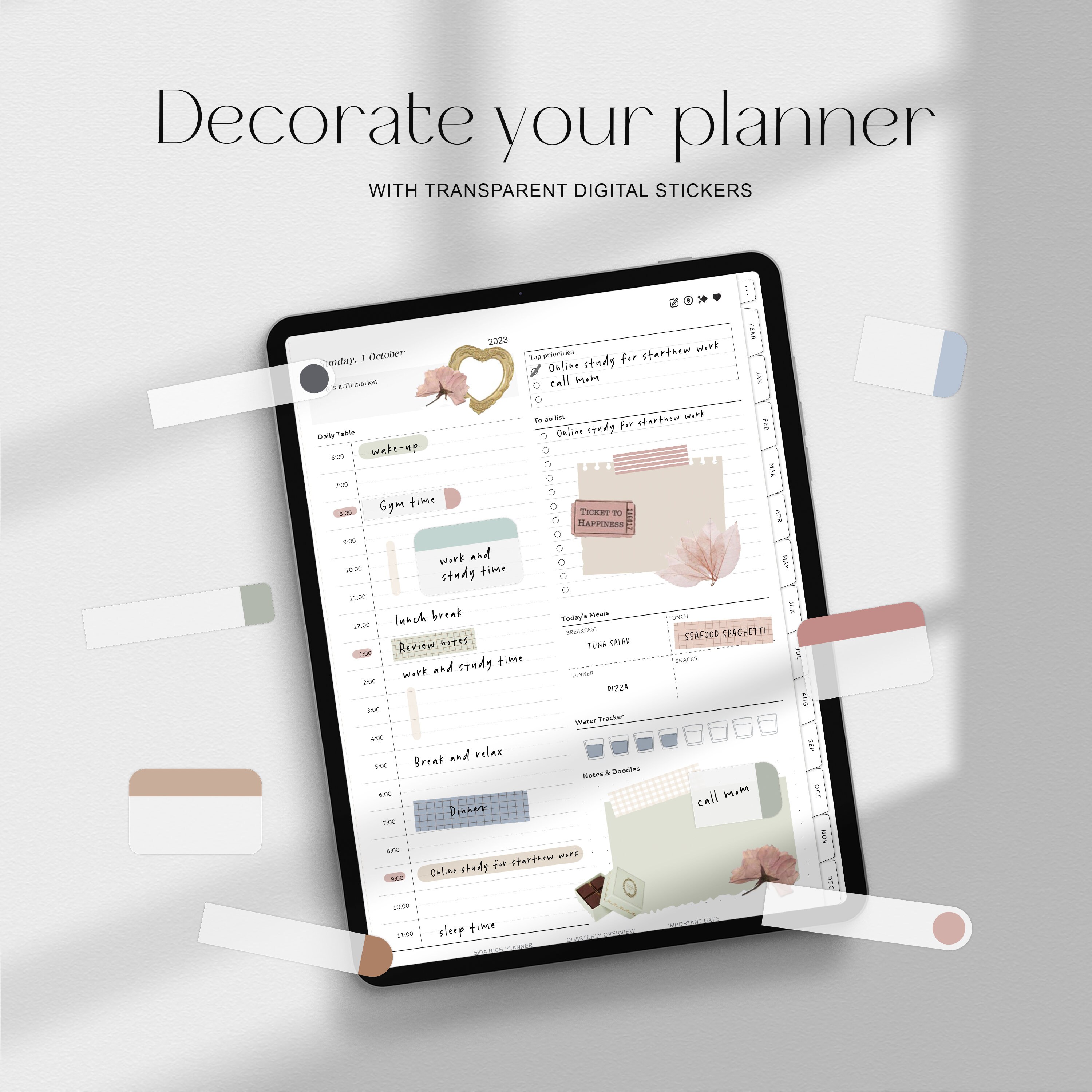 Transparent Digital Planner Stickers: Minimalist Student Stickers (PNG ...