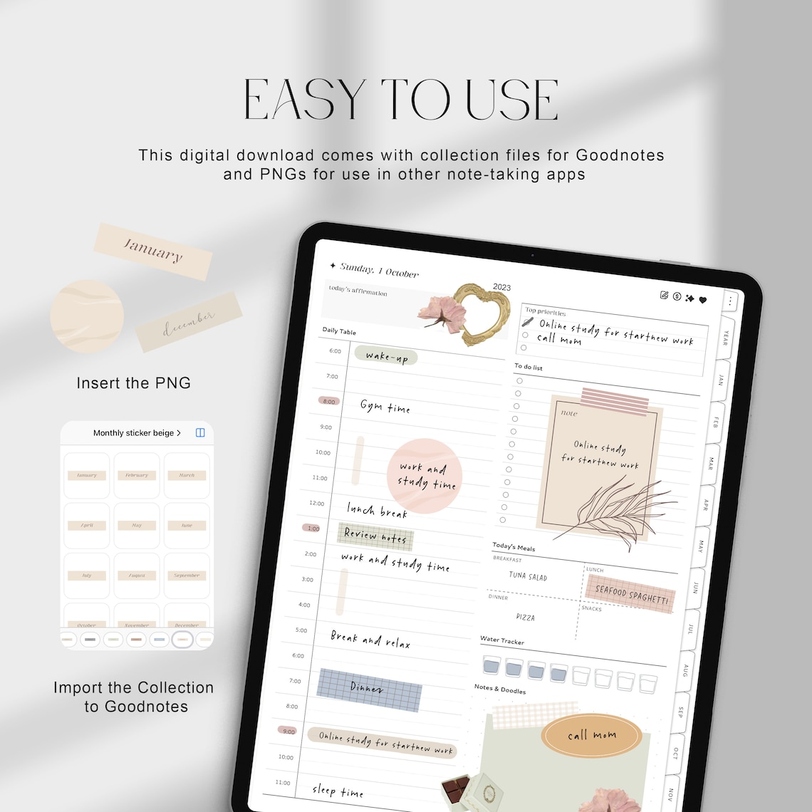 Months & Weekdays Digital Planner Stickers, Student Stickers for Ipad ...