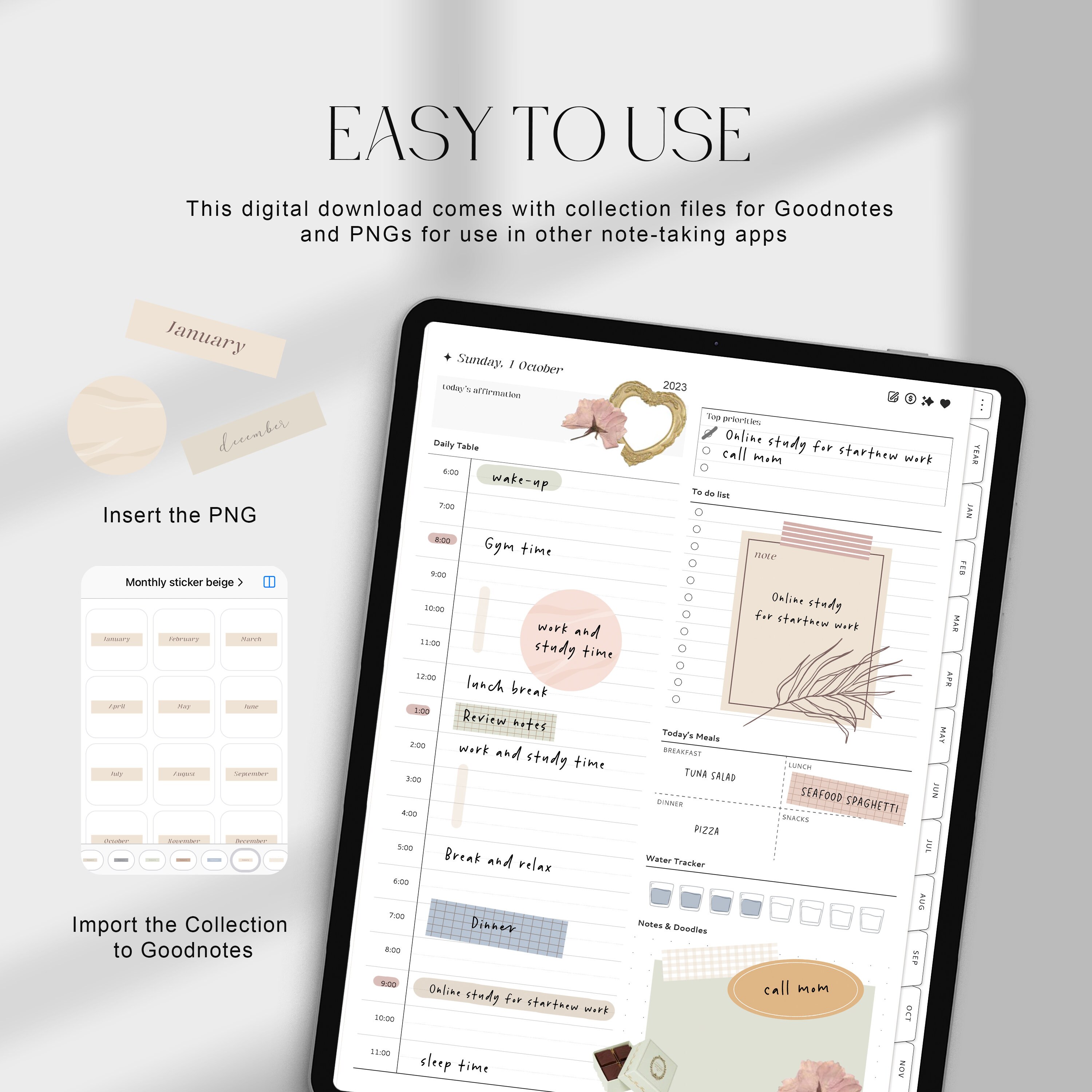 Months & Weekdays Digital Planner Stickers, Student Stickers for Ipad ...