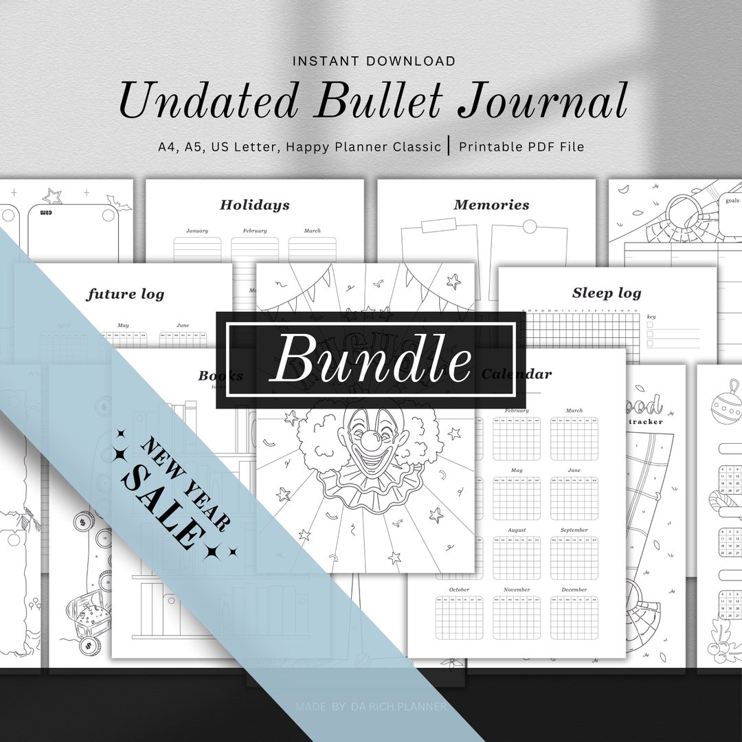 Undated Printable Bullet Journal Bundle, Premade Bujo Template, Bujo ...