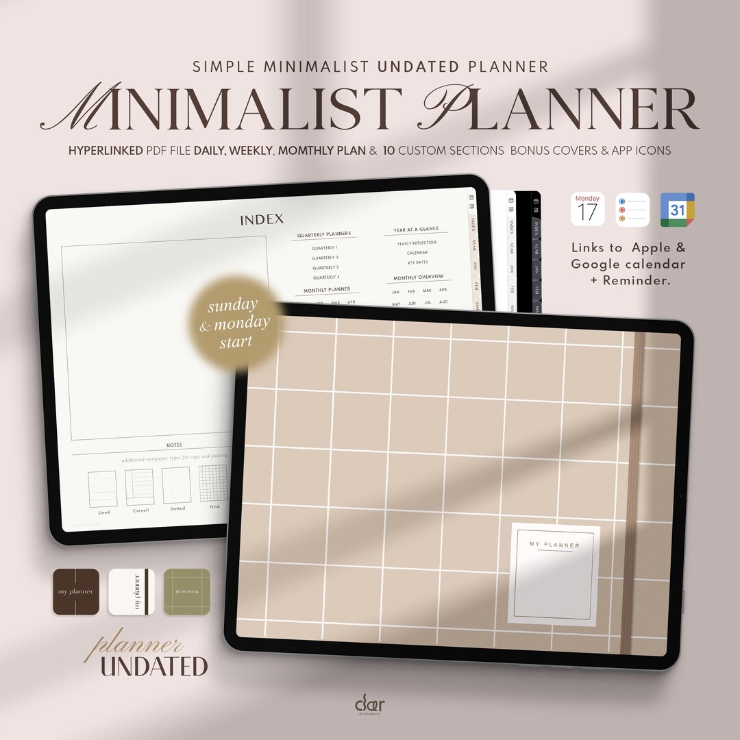 Simple Digital Planner, Minimalist Undated Planner, iPad Planner ...