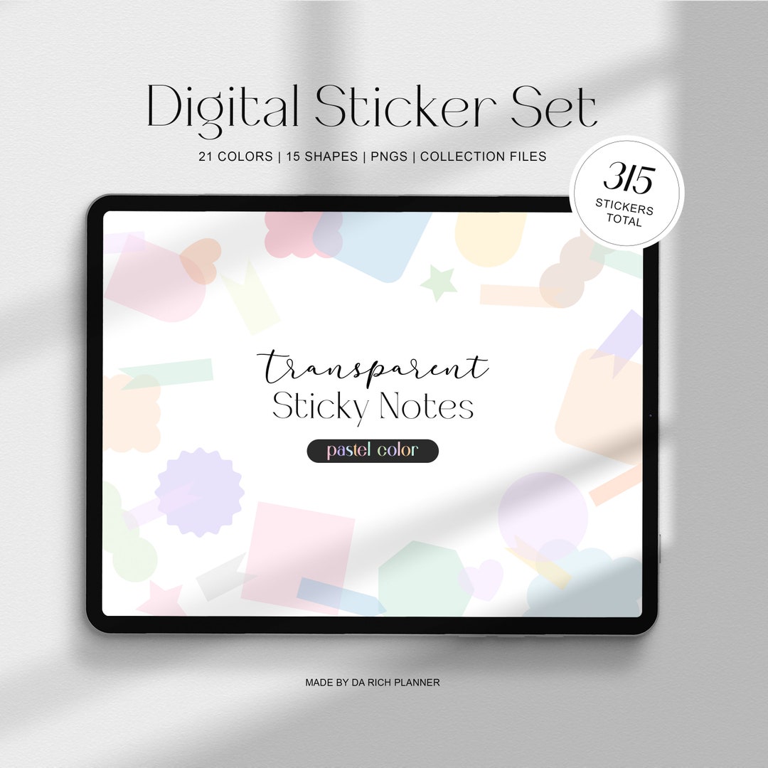 Transparent Digital Planner Stickers: Rainbow Sticky Notes (315 PNG) - Etsy