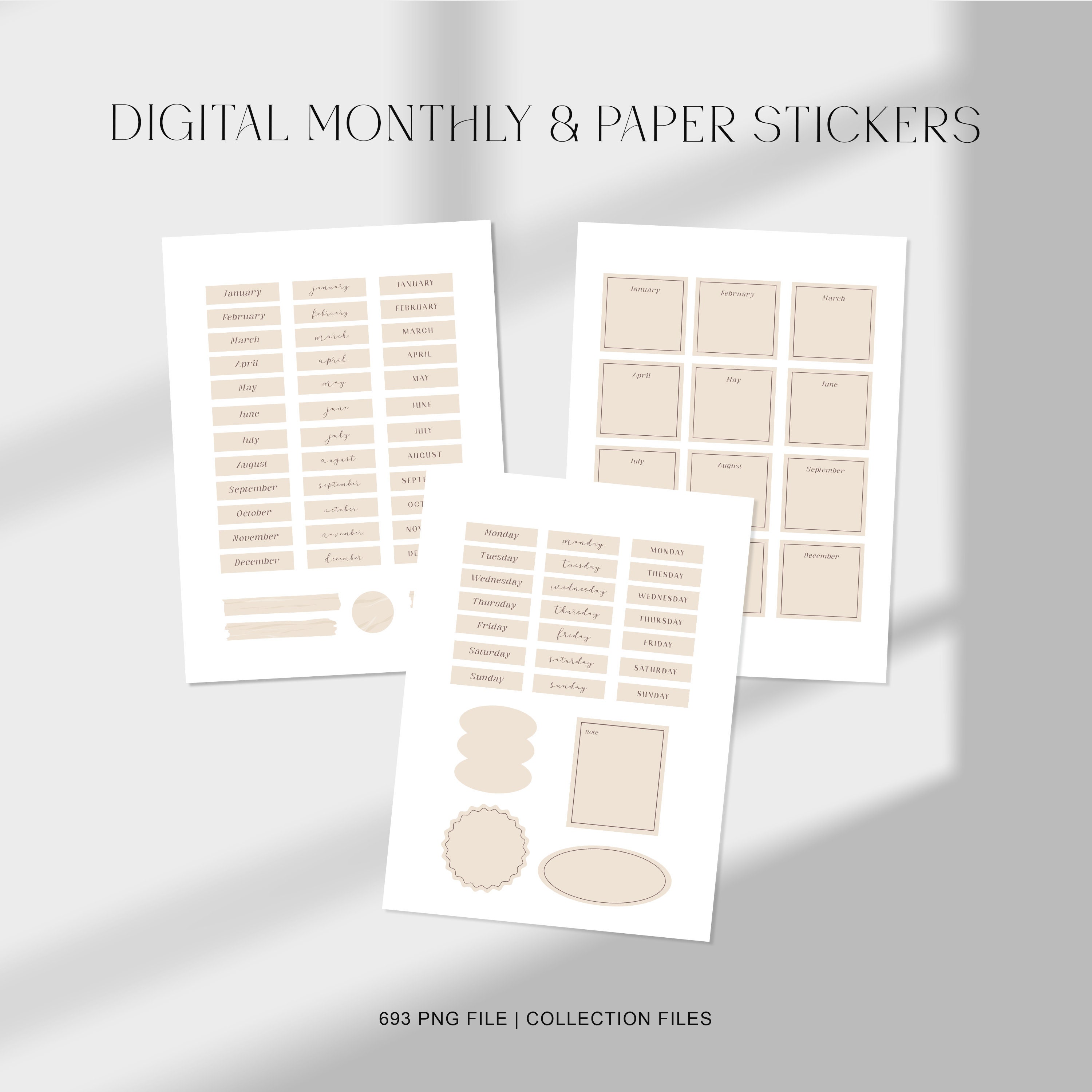 Months & Weekdays Digital Planner Stickers, Student Stickers for Ipad ...