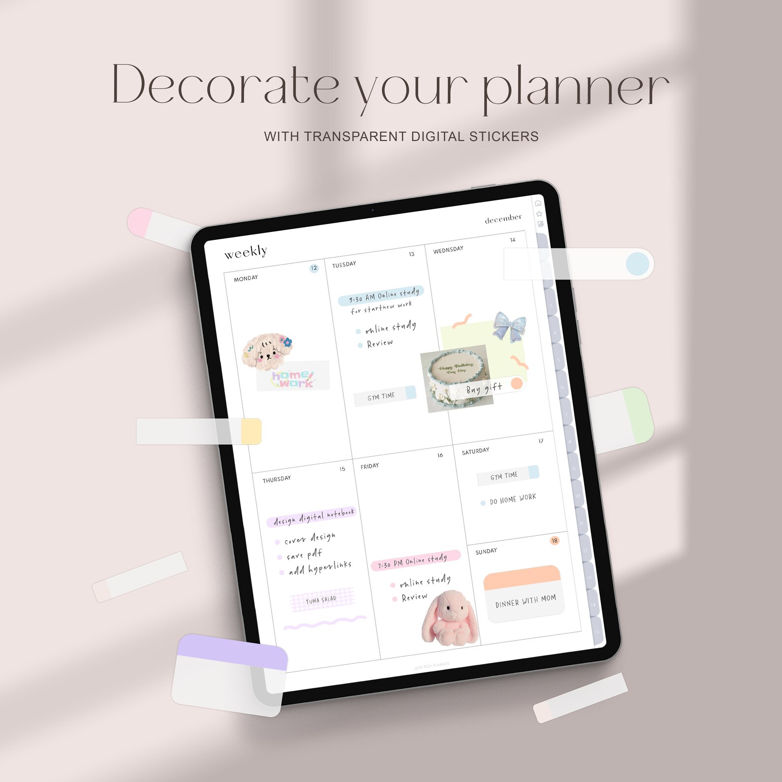 Pastel Transparent Digital Planner Stickers, Student Stickers for Ipad ...