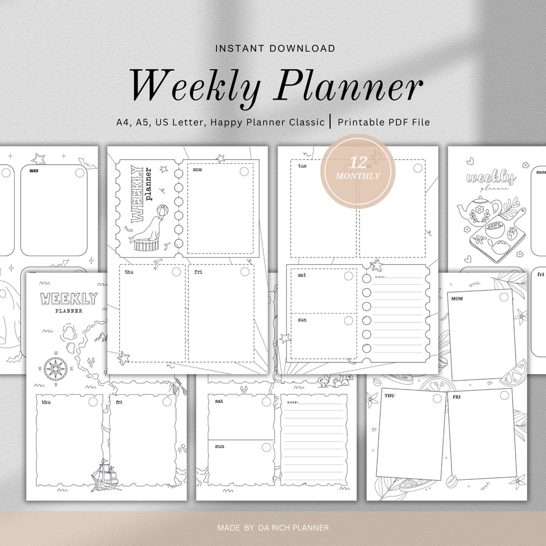 Bullet Journal Weekly Planner Printable, 2 Page Spread, Weekly Planner ...