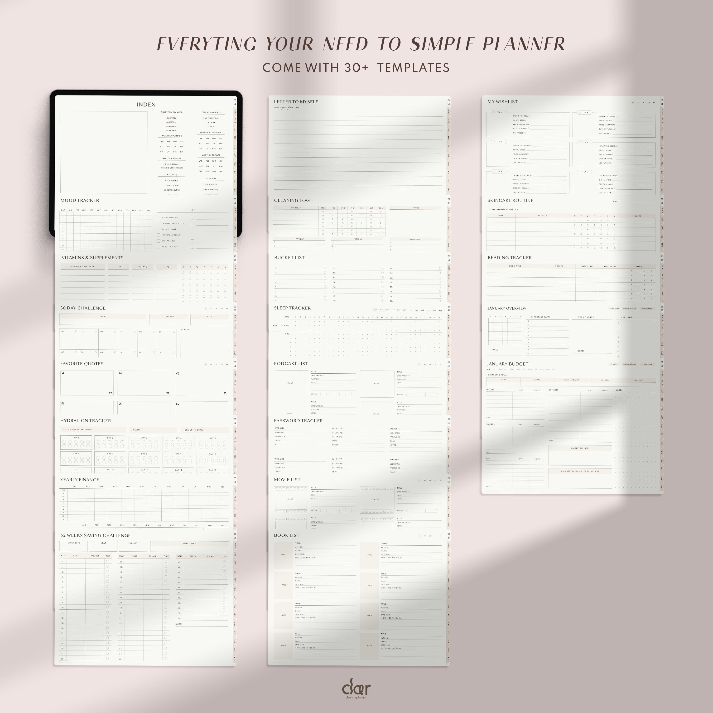 Simple Digital Planner, Minimalist Undated Planner, iPad Planner ...