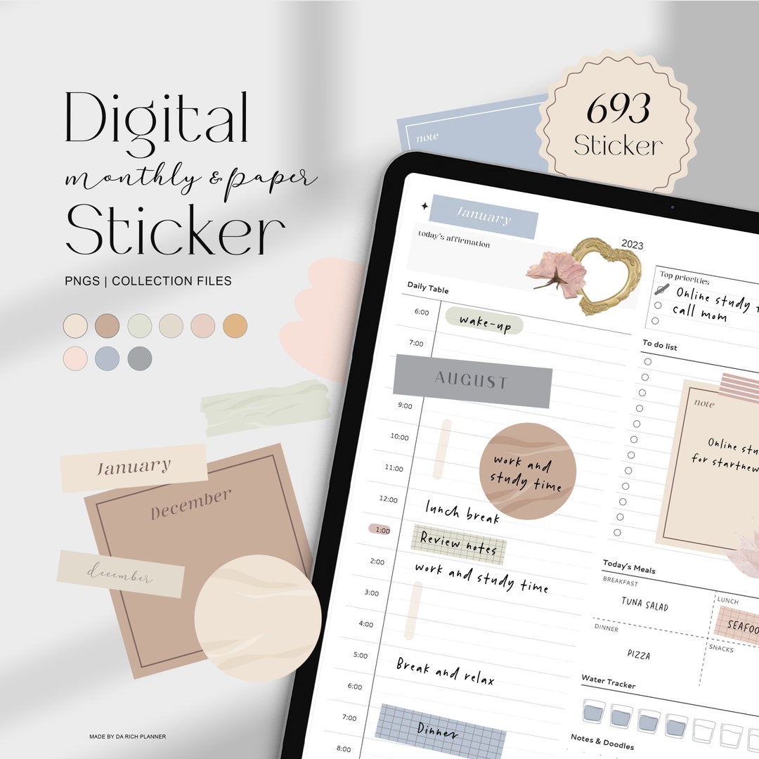 Months & Weekdays Digital Planner Stickers, Student Stickers for Ipad ...