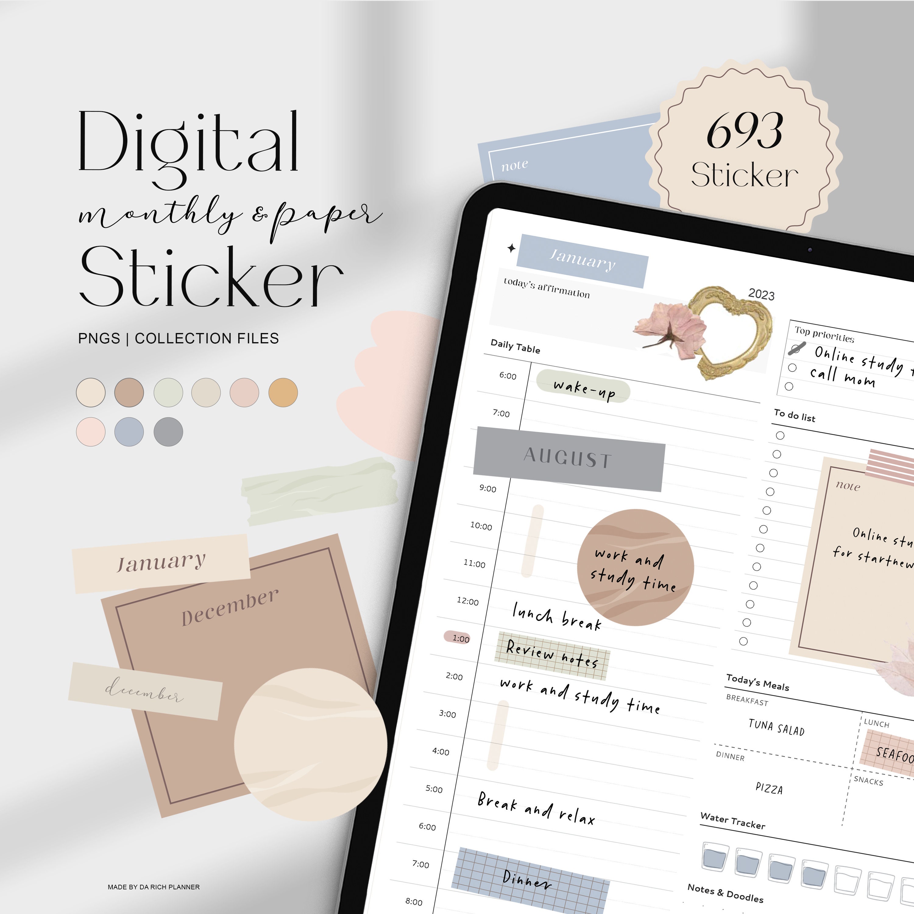 Months & Weekdays Digital Planner Stickers, Student Stickers for Ipad ...