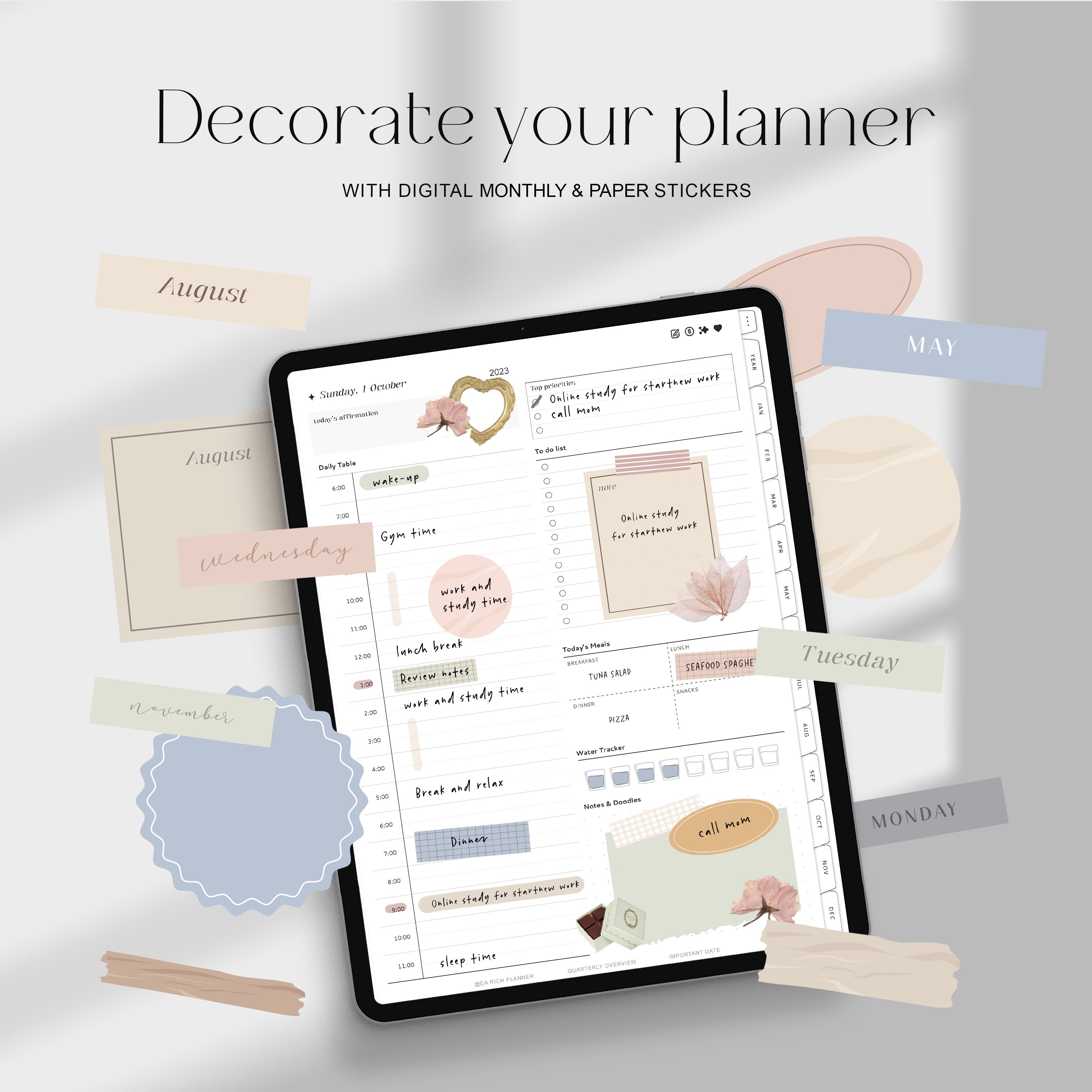 Months & Weekdays Digital Planner Stickers, Student Stickers for Ipad ...