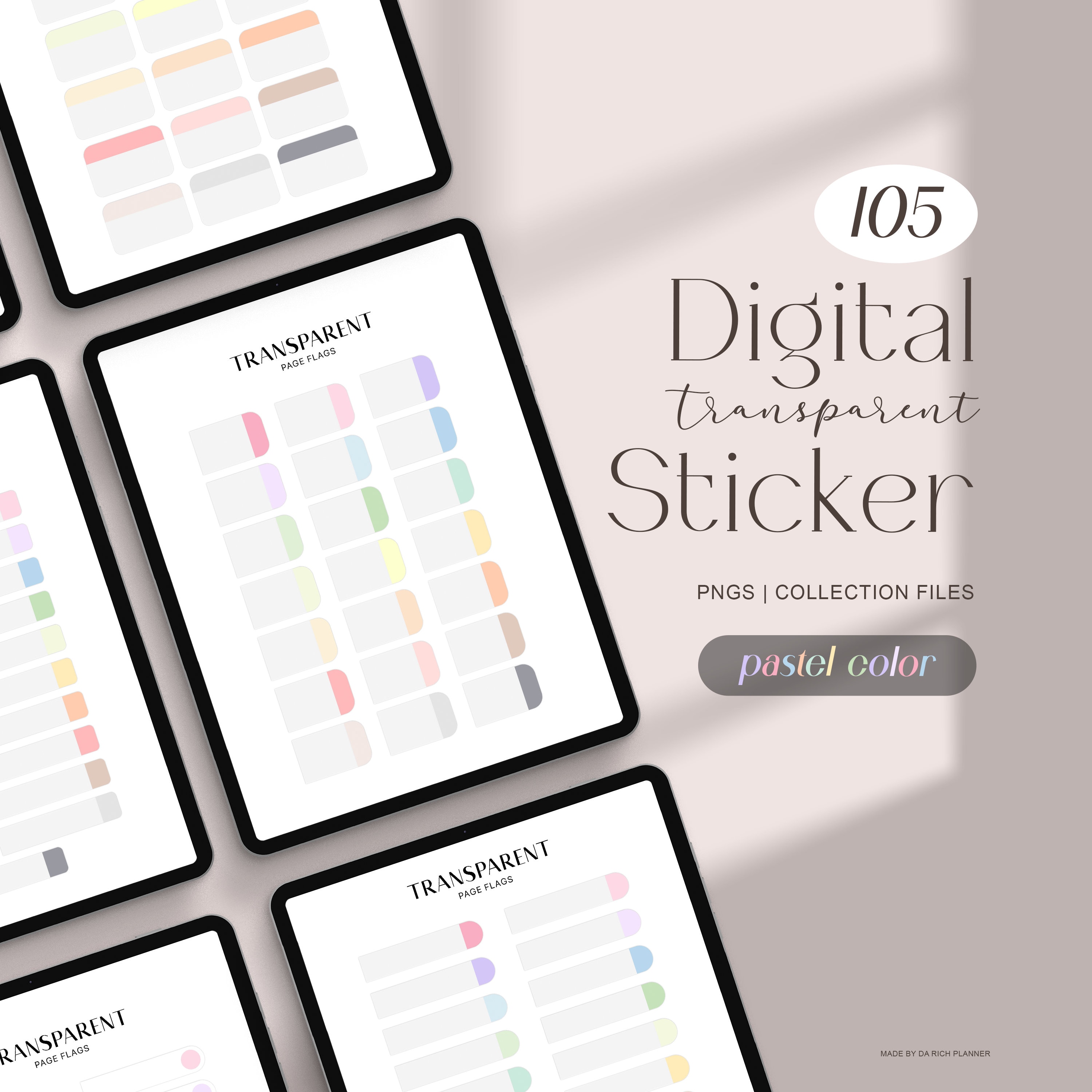 Pastel Transparent Digital Planner Stickers for Ipad, PNG Stickers (105 ...