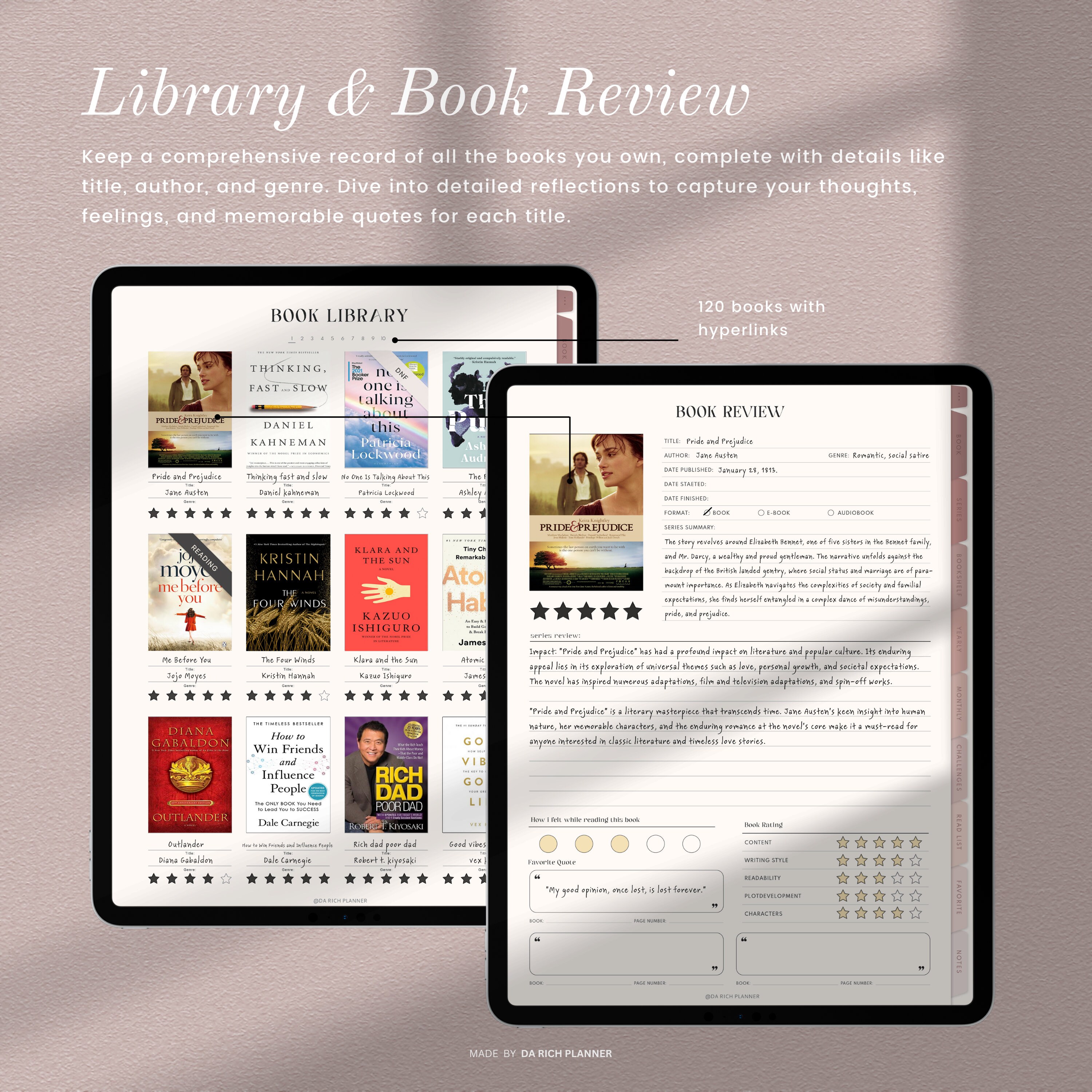 Digital Reading Journal Pink, Book Review & Library Tracker for ...