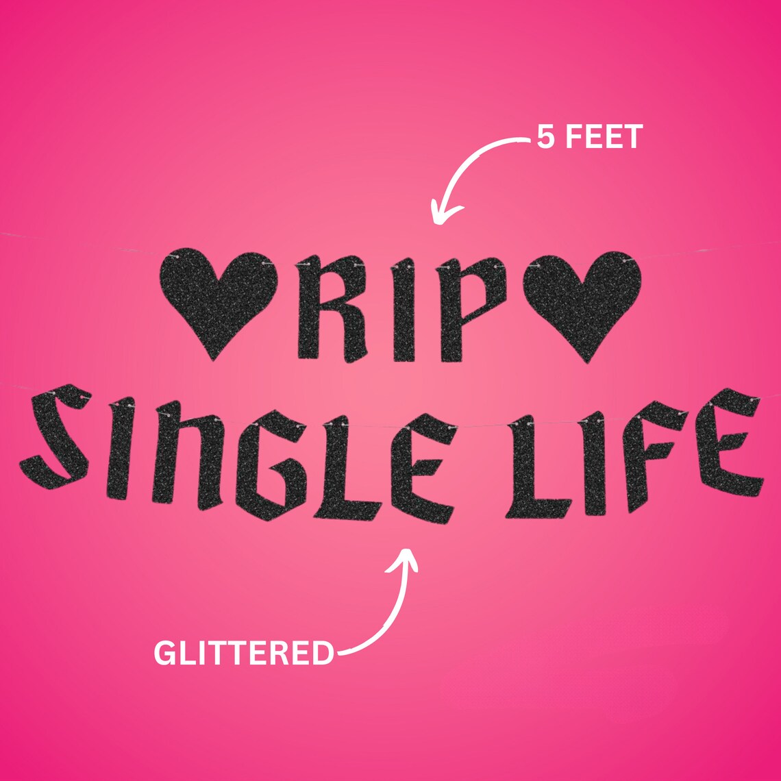 RIP Single Life Glitter Banner - Black, 5 Ft. | Bachelorette Party ...