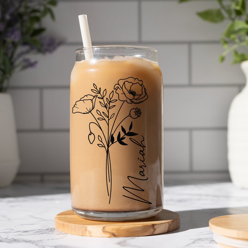 Personalized Birth Flower Coffee Cup With Name Gifts for Her Bridesmaid ...